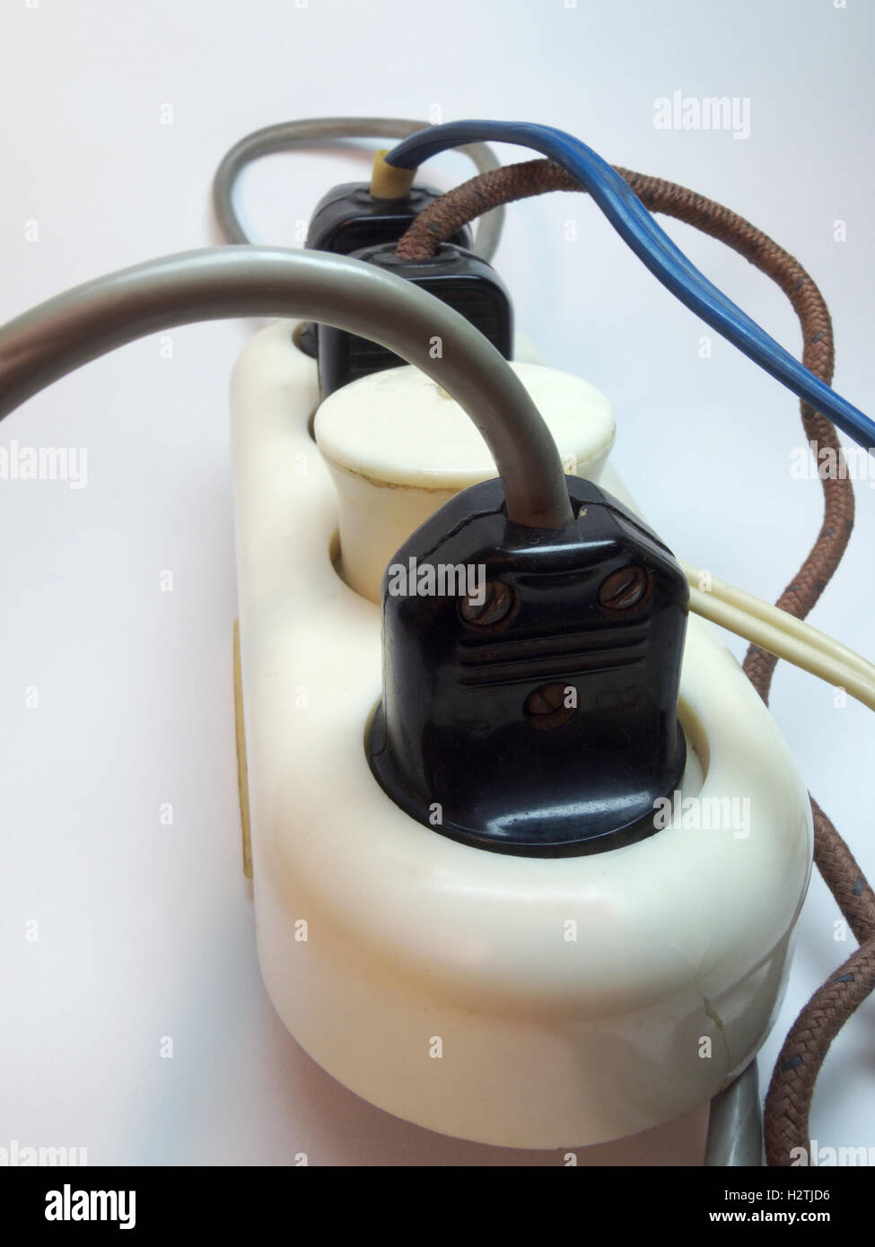 Vintage socket outlet extension cord. All the connectors are engaged ...