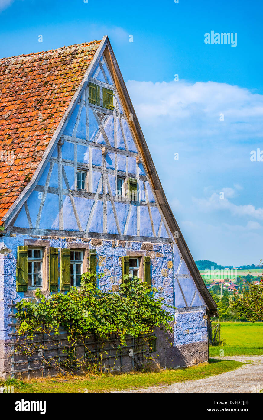 Medieval blue German traditional house Stock Photo - Alamy