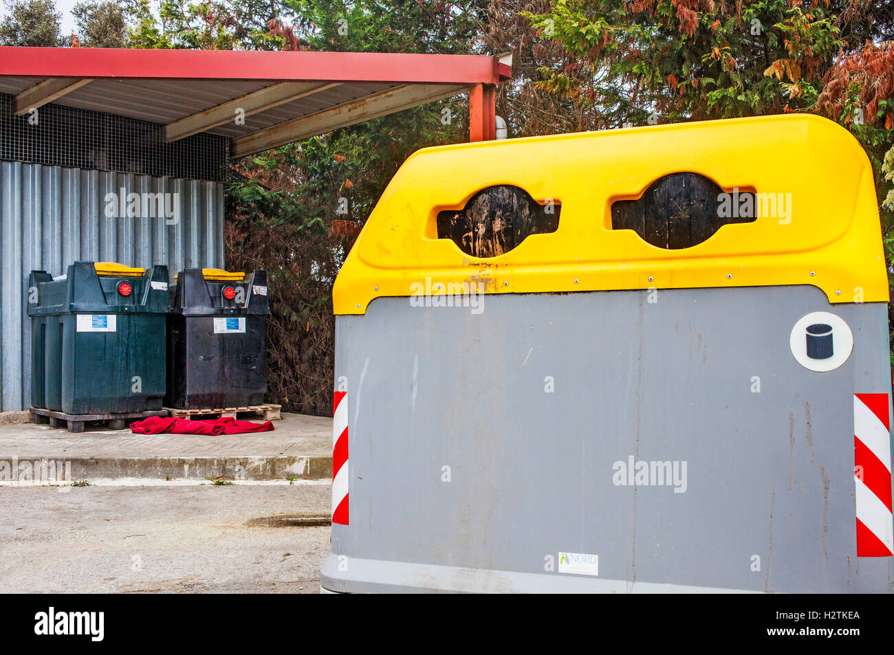 Containers of oil and plastic for waste separation, recycling center ...