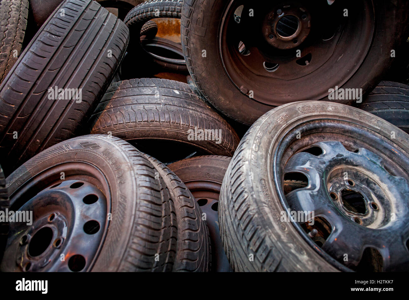 Tire storage to recycle,recycling center Stock Photo - Alamy