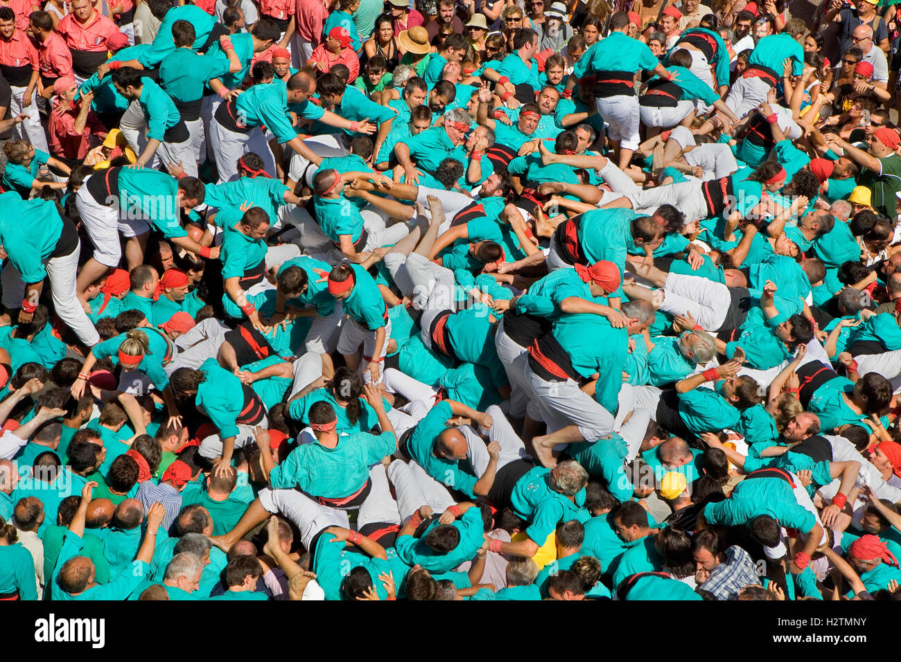 Castellers de Vilafranca after the fall of the human tower.'Castellers ...