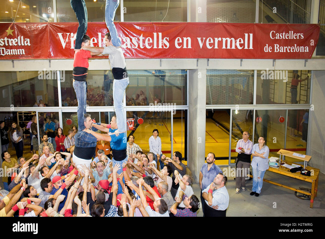 Castellers de Barcelona training.'Castellers' building human tower, a ...