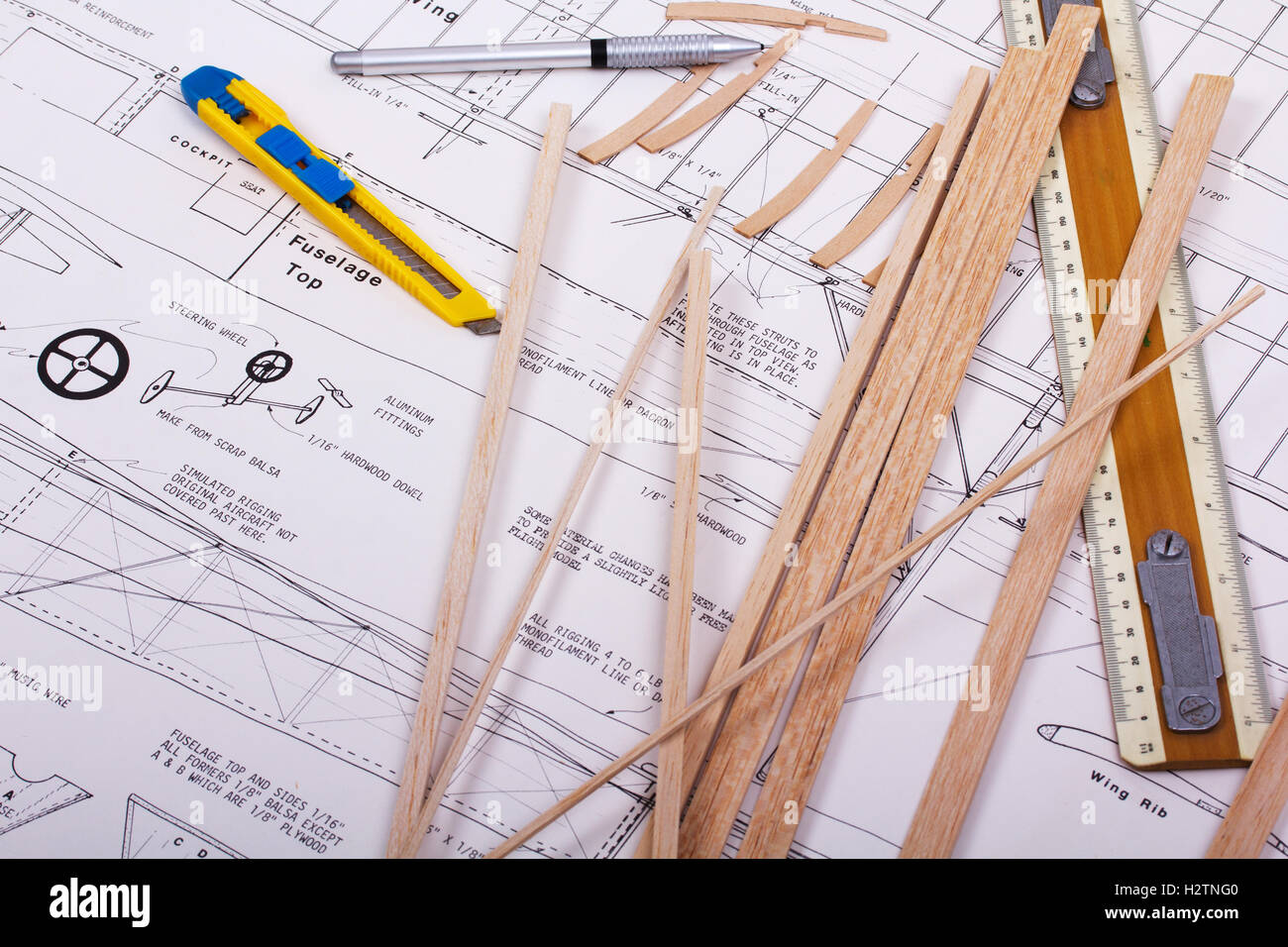 Making a model airplane from balsa wood with instructions Stock Photo ...