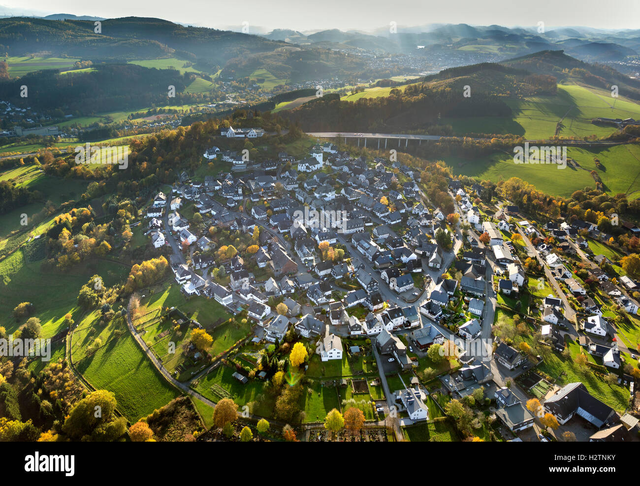 Aerial photo, Eversberg, old half-timbered house village, Sauerland ...