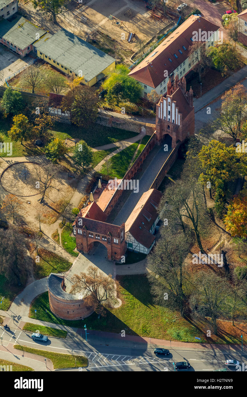 Aerial view, gate in the style of brick Gothic, Neubrandenburg ...