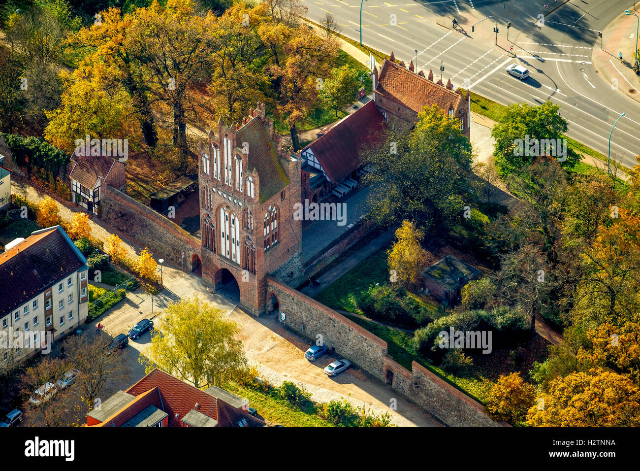 Aerial view, gate in the style of brick Gothic, Neubrandenburg ...