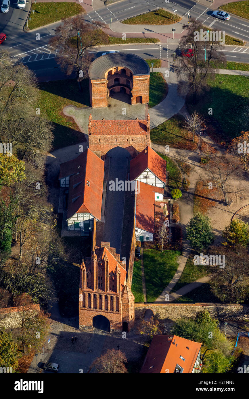 Aerial view, gate in the style of brick Gothic, Neubrandenburg ...