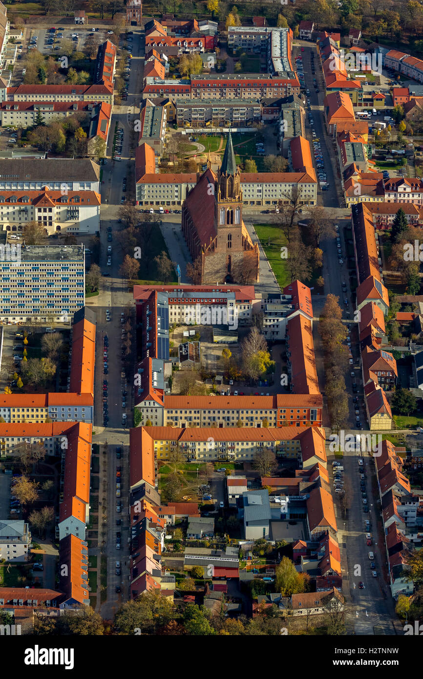 Aerial view, Castle Church Neustrelitz, Neustrelitz, Mecklenburg Lake ...