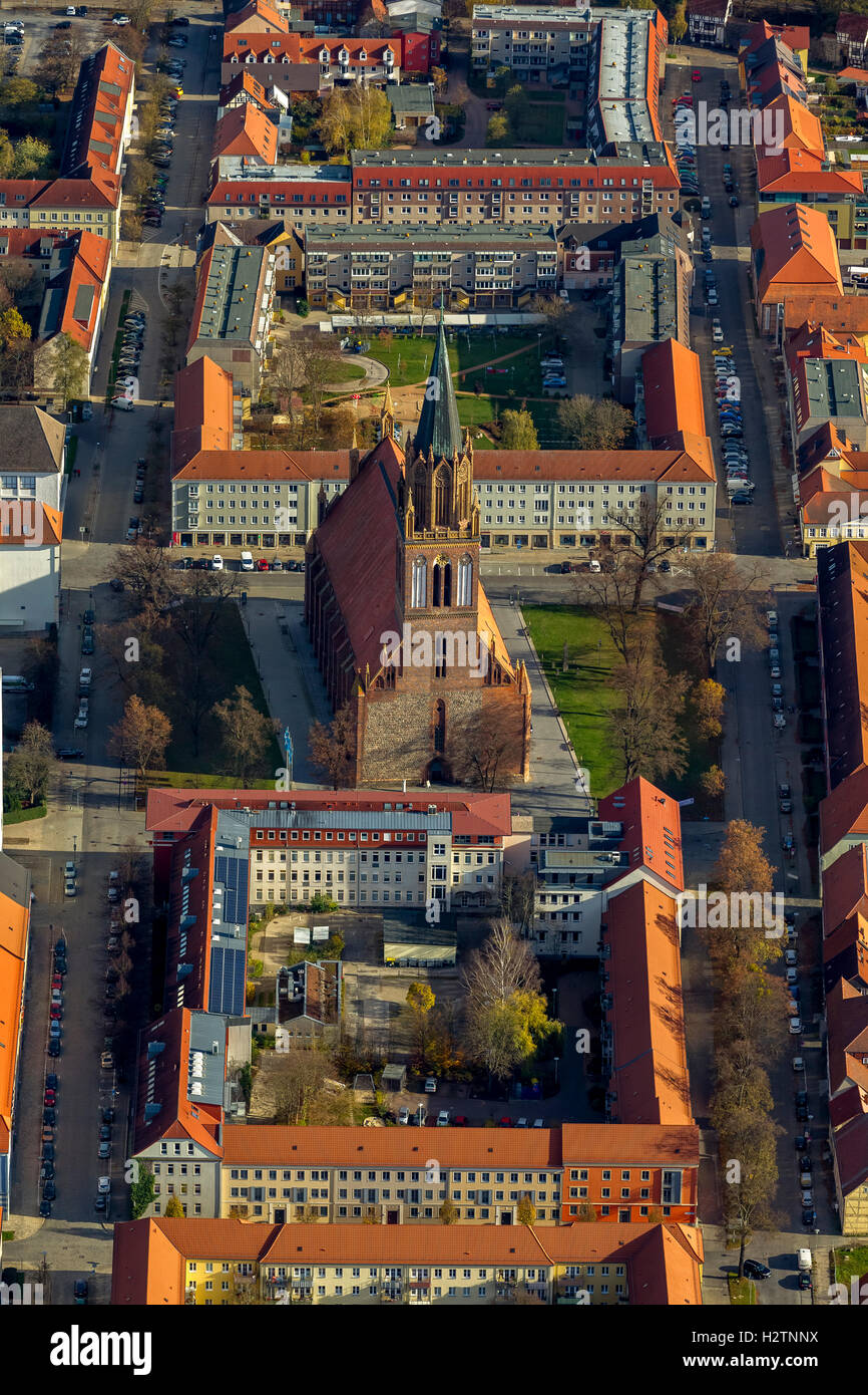 Aerial view, Neubrandenburg, Konzertkirche St.Marien style brick Gothic ...