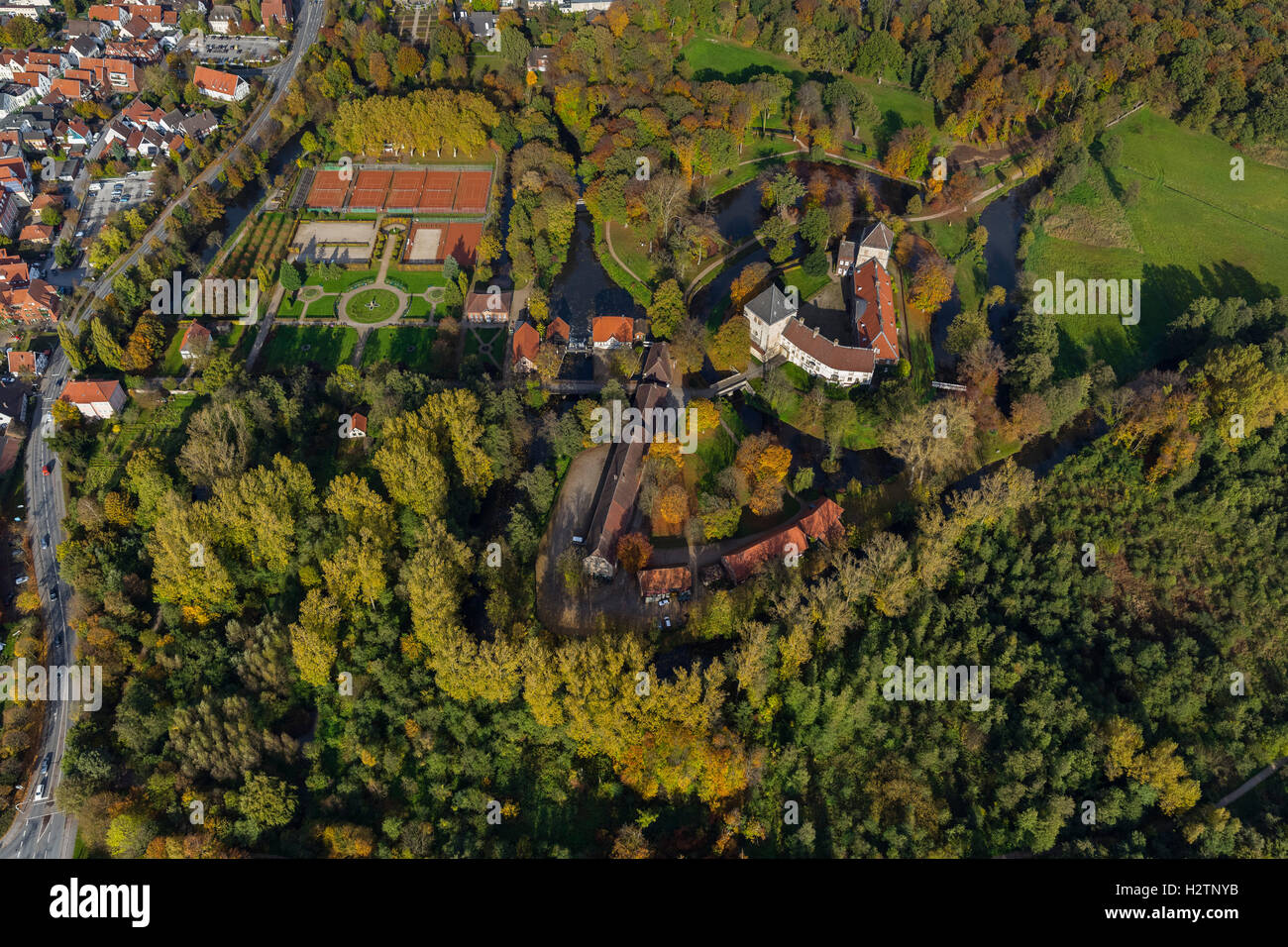 Aerial view, Rheda castle, Rheda castle, Roterpfuhl, Ems, aerial view ...