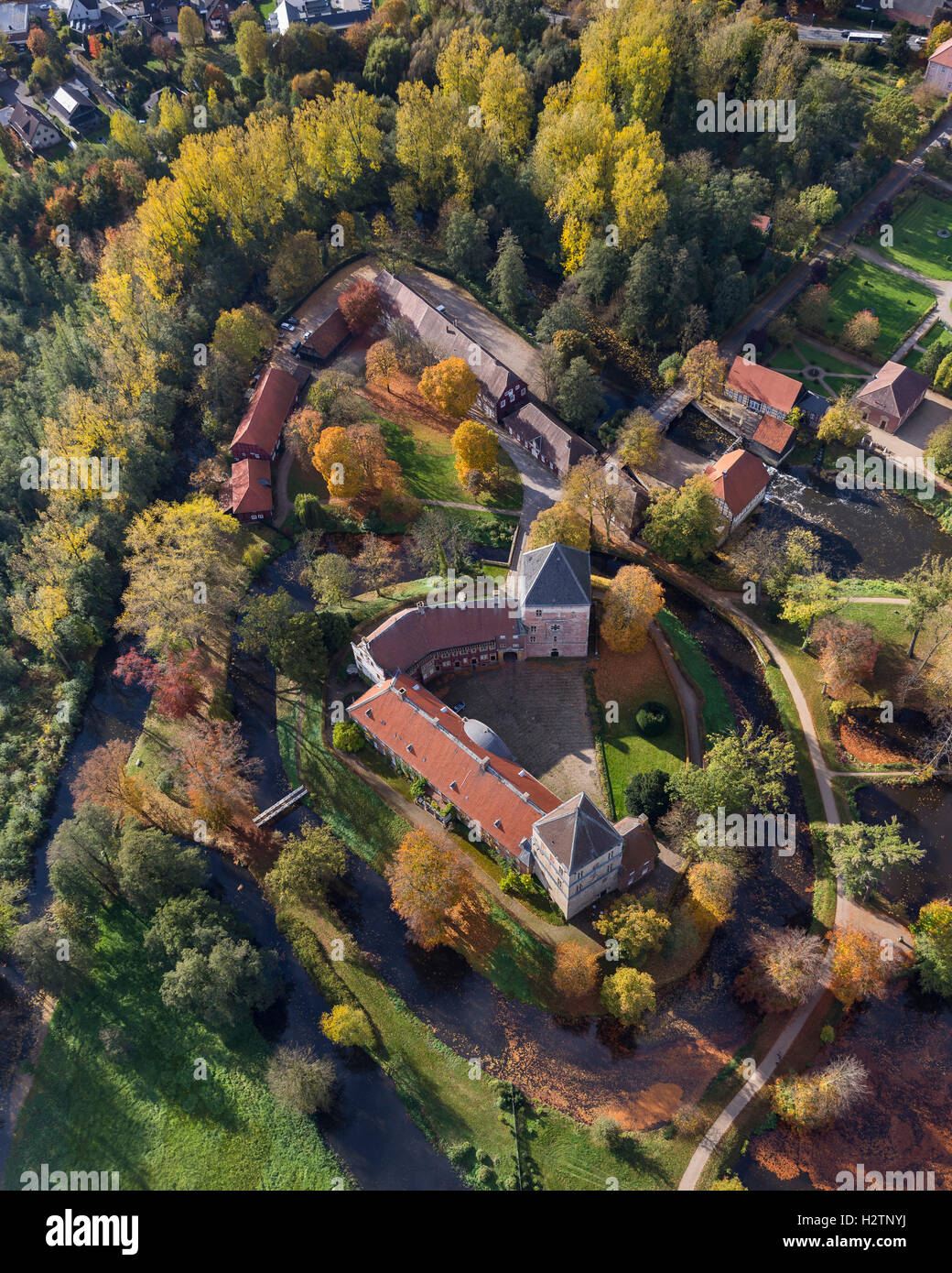 Aerial view, Rheda castle, Rheda castle, Roterpfuhl, Ems, aerial view ...