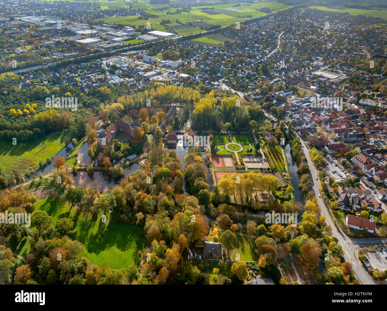 Aerial view, Rheda castle, Rheda castle, Roterpfuhl, Ems, aerial view ...