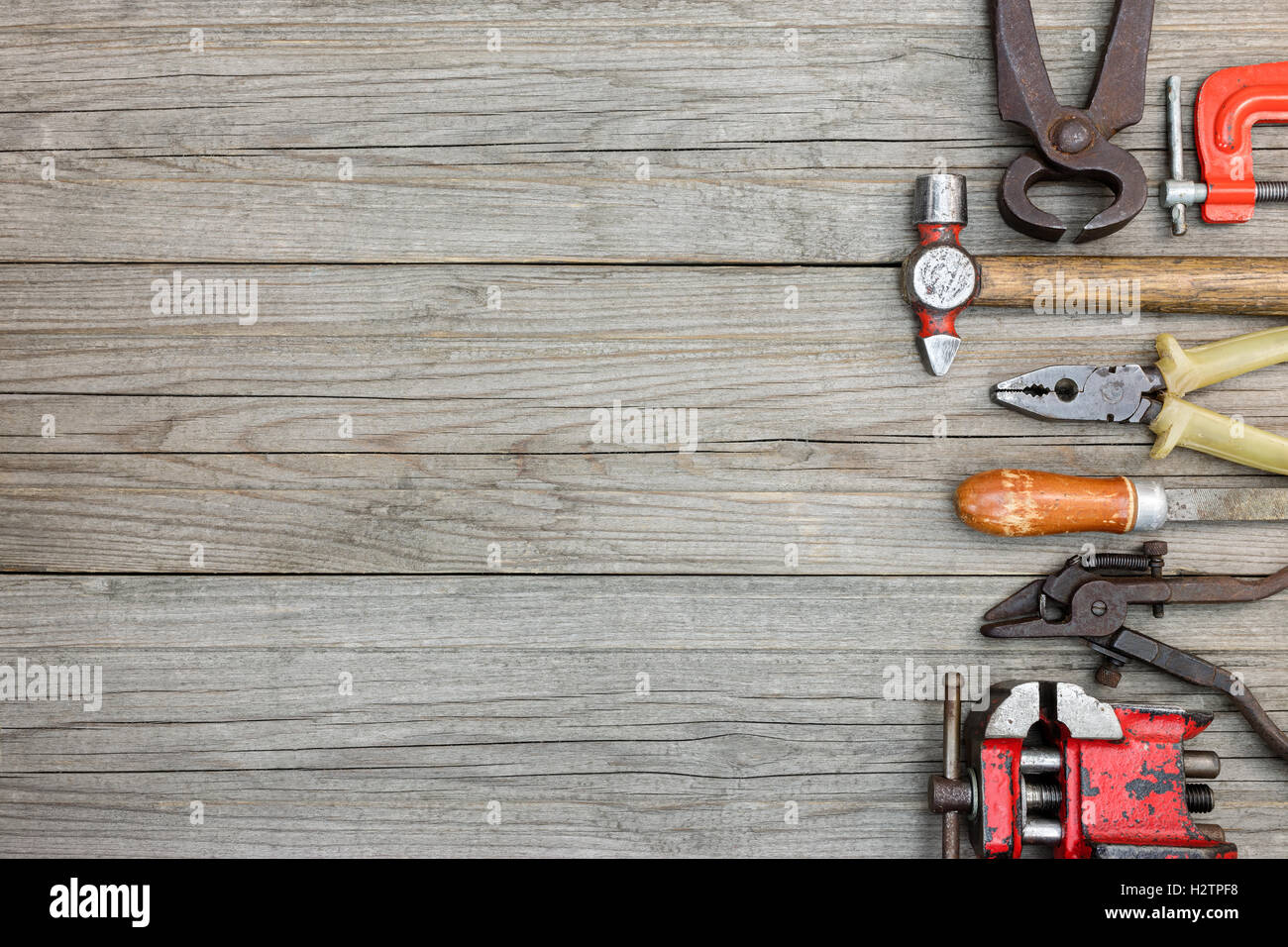 rusty hand tools and instruments for house repair and renovation on ...