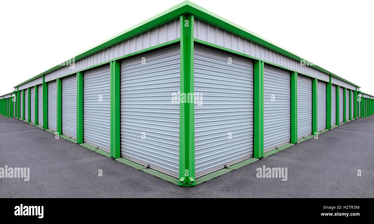 Detail of storage units building with sliding garage style doors Stock ...