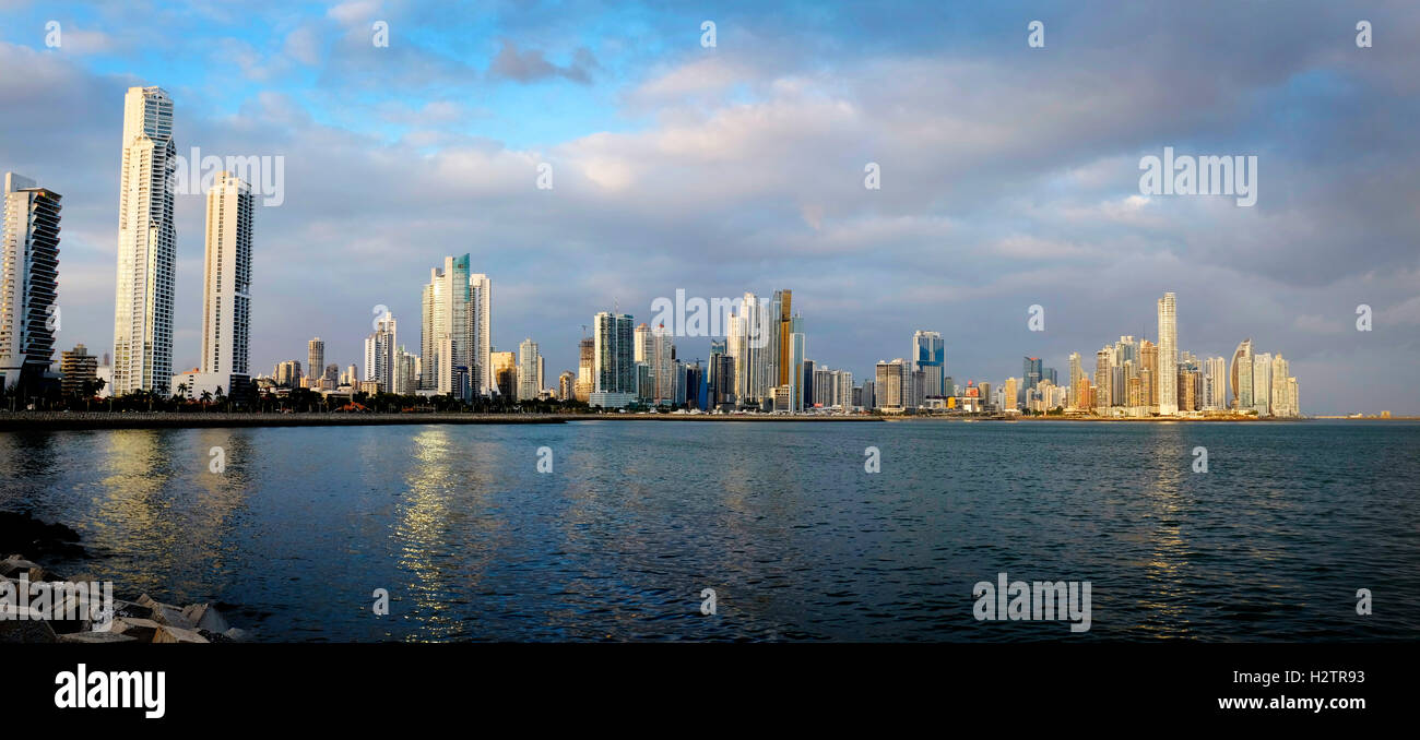 Detail panorama of Panama City Buildings Skyline and Bay Ocean Stock ...
