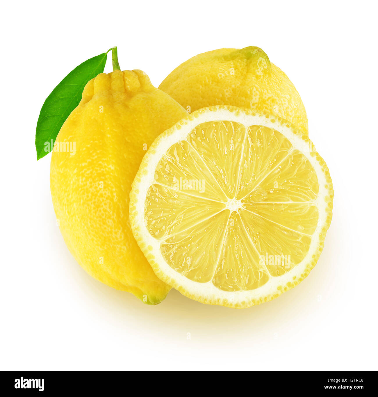 Isolated lemons. Two lemon fruits and a slice isolated on white ...