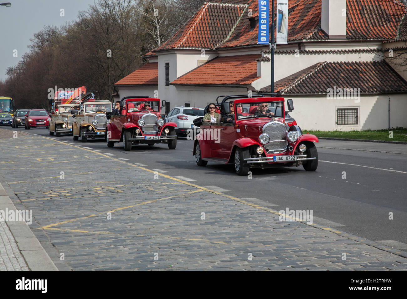 Tourist sightseeing old "vintage" cars in Prague Stock Photo - Alamy