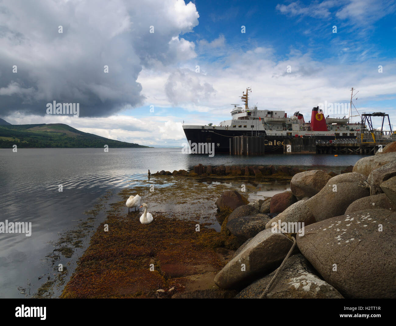 The Adrossan ferry docking in Brodick harbour, Isle of Arran, North ...