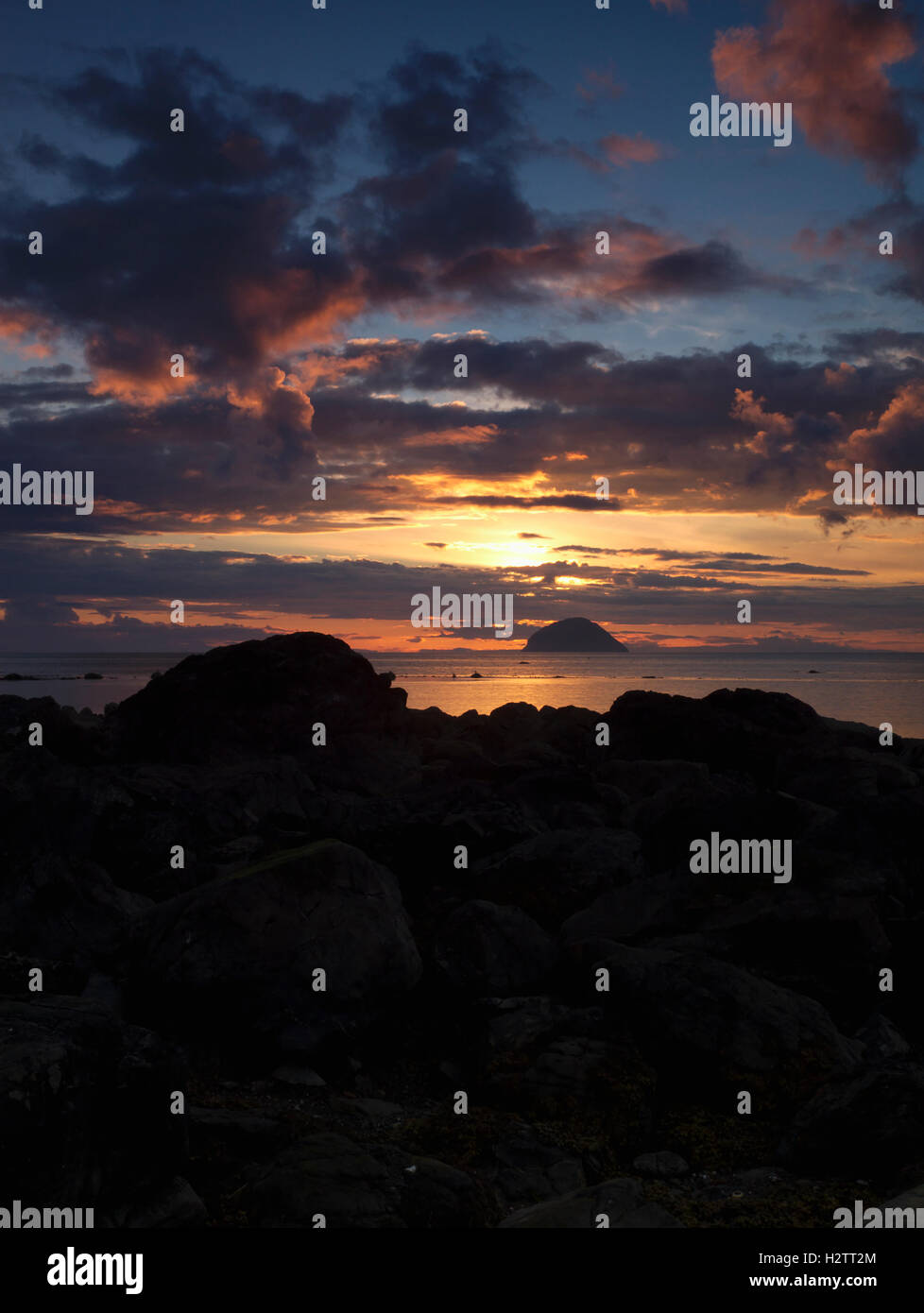 Sunset over Ailsa Craig & The Isle of Arran from the beach at ...