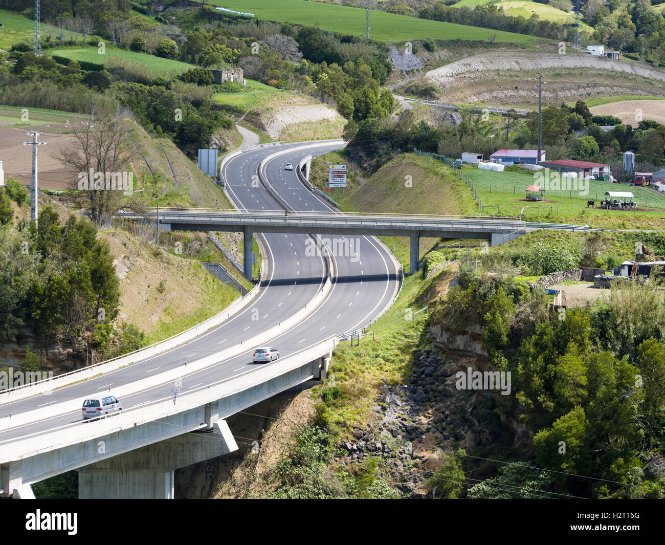 Sao Miguel's EN1 Highway busy. A superhighway for a small island, the ...