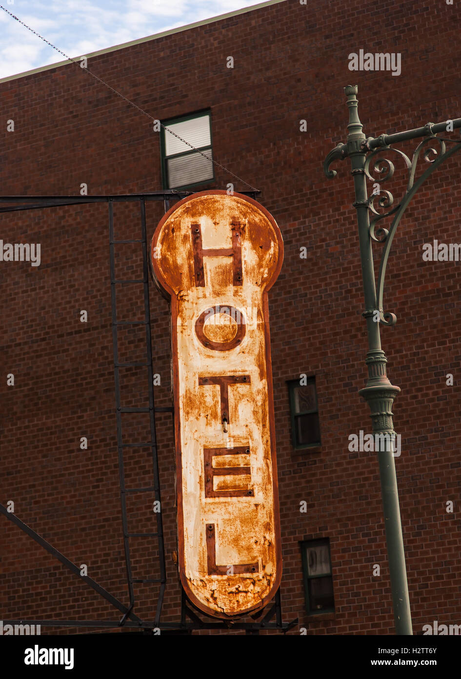 Old decrepit Hotel sign Stock Photo - Alamy