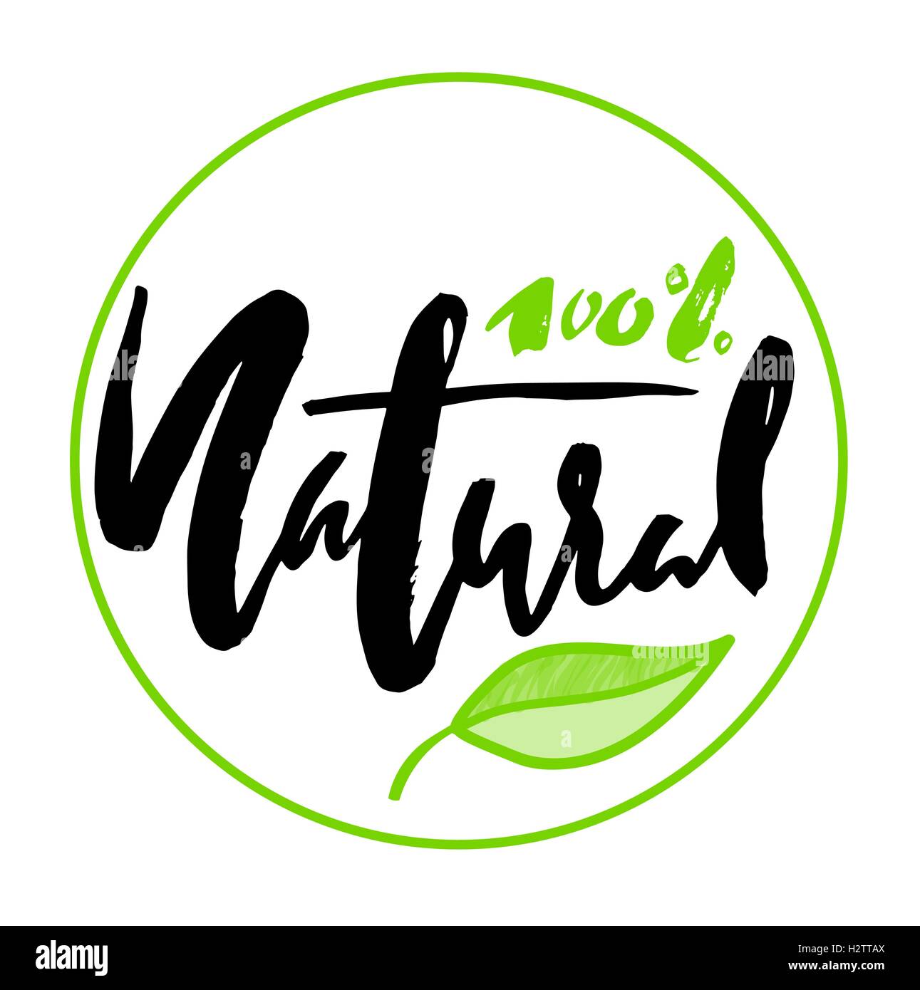 100 natural. Modern brush calligraphy. Handwritten ink lettering. Hand ...