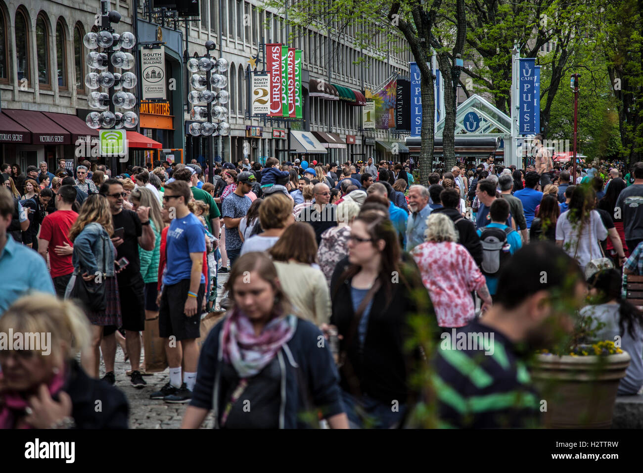 People visit famous Quincy Market, Boston Stock Photo - Alamy