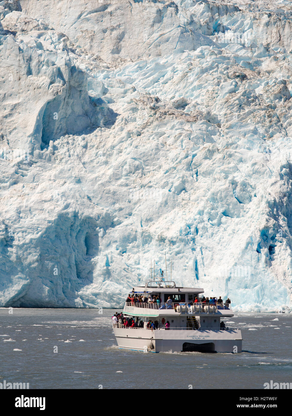 A tourist boat approaching the Holgate Glacier from on board a tour ...