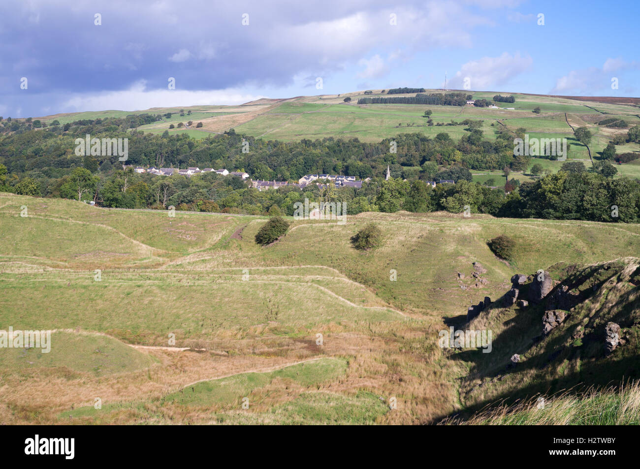 The remains of a disused quarry with Frosterley village in the ...