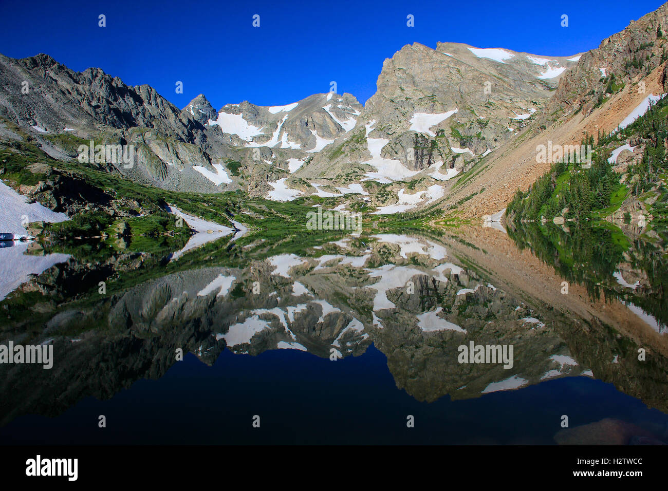Lake Isabelle Colorado beautiful mountain landscape reflection with ...