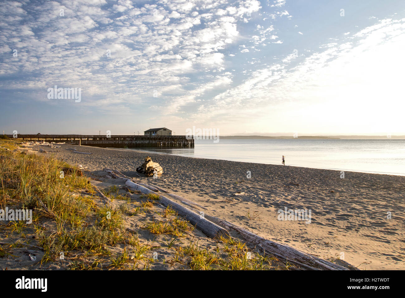 Fort Worden State Park in Port Townsend, Washington. Beach sunrise ...