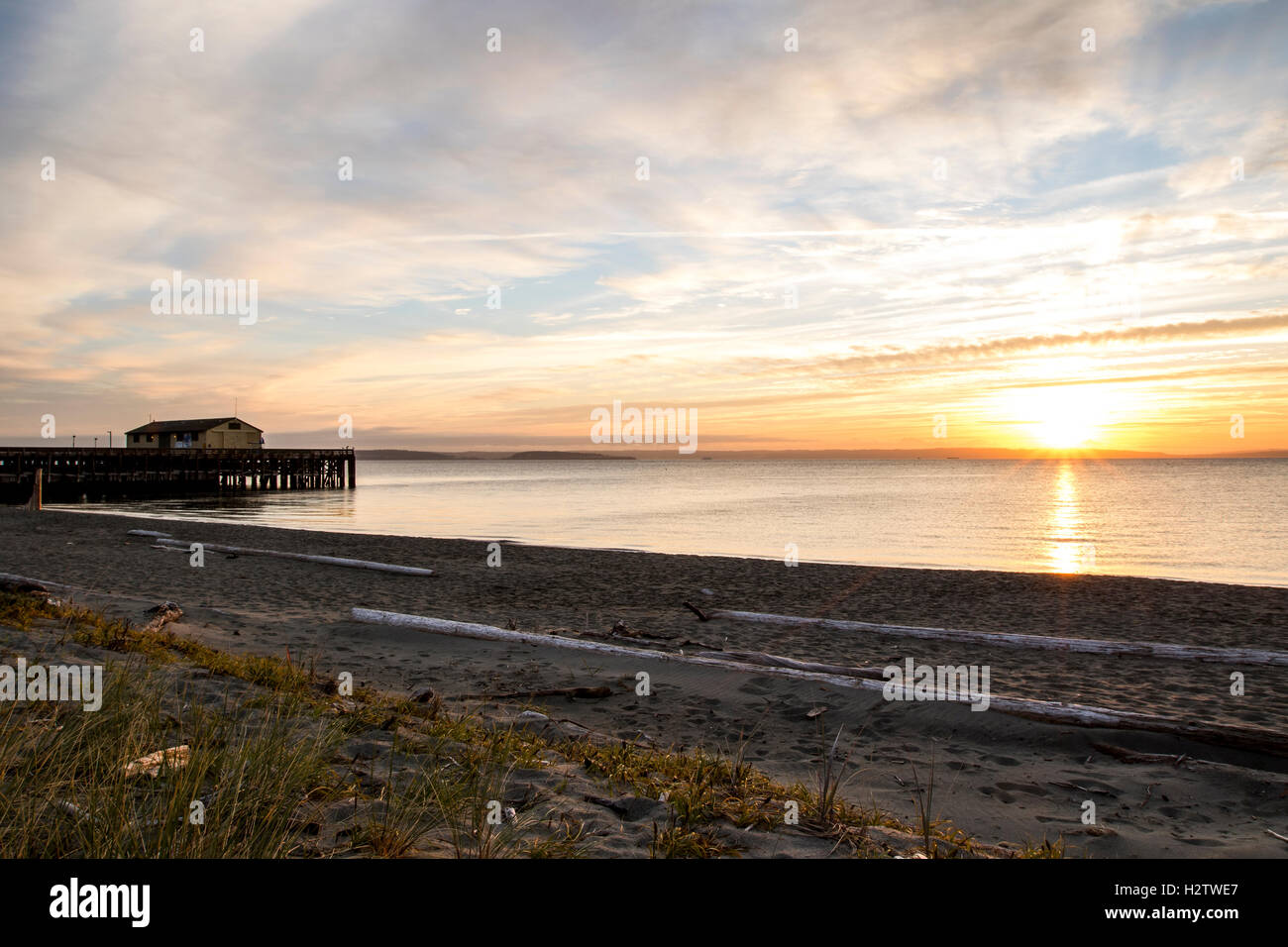 Fort Worden State Park in Port Townsend, Washington. Beach sunrise ...