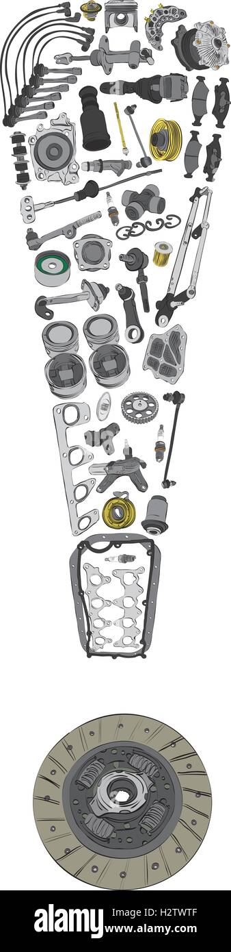 Exclamation point with auto parts for car Stock Vector Image & Art - Alamy