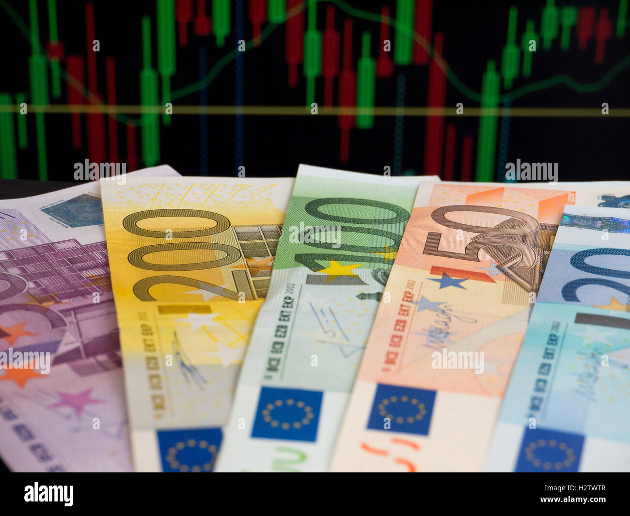 Euro banknotes on the chart background Stock Photo - Alamy