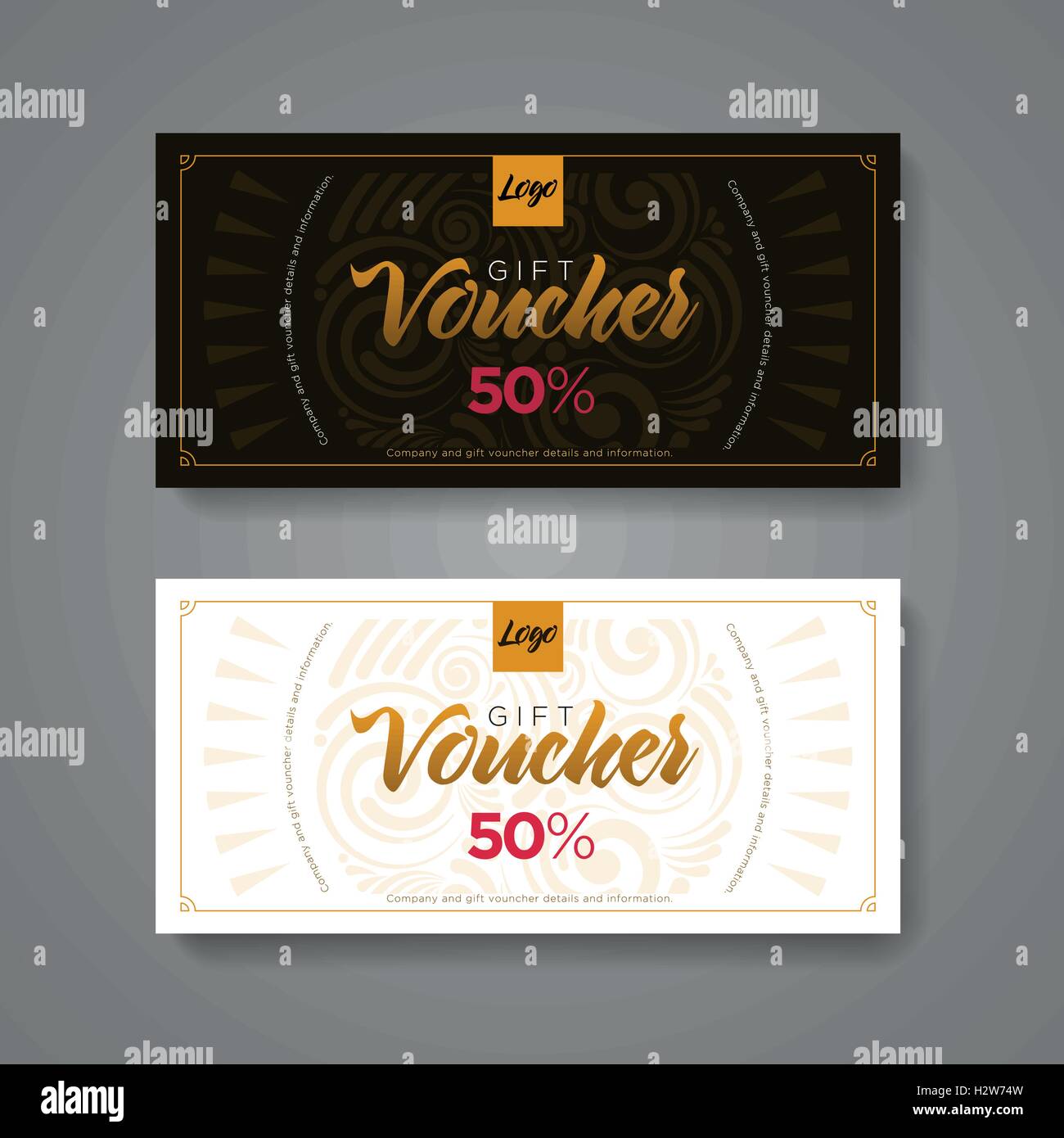 Gift Voucher design template. Luxury gold, black and white design with ...