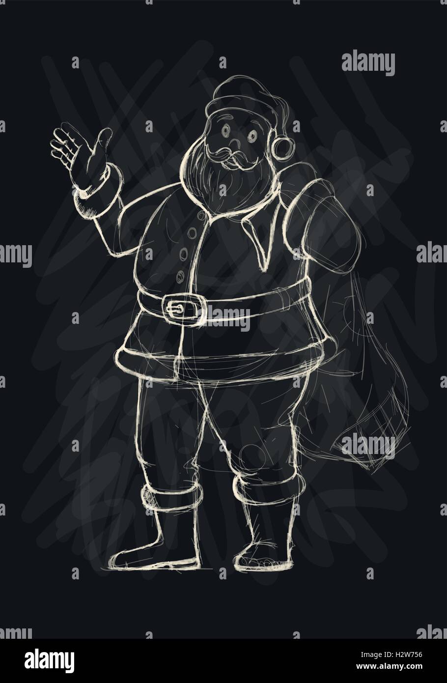 Vector hand drawn sketch Santa Claus standing and smiling. Christmas ...