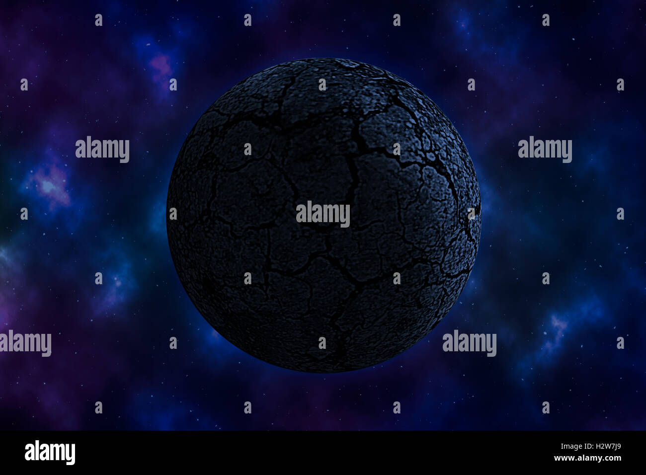 arid planet on space with colorful nebula Stock Photo - Alamy