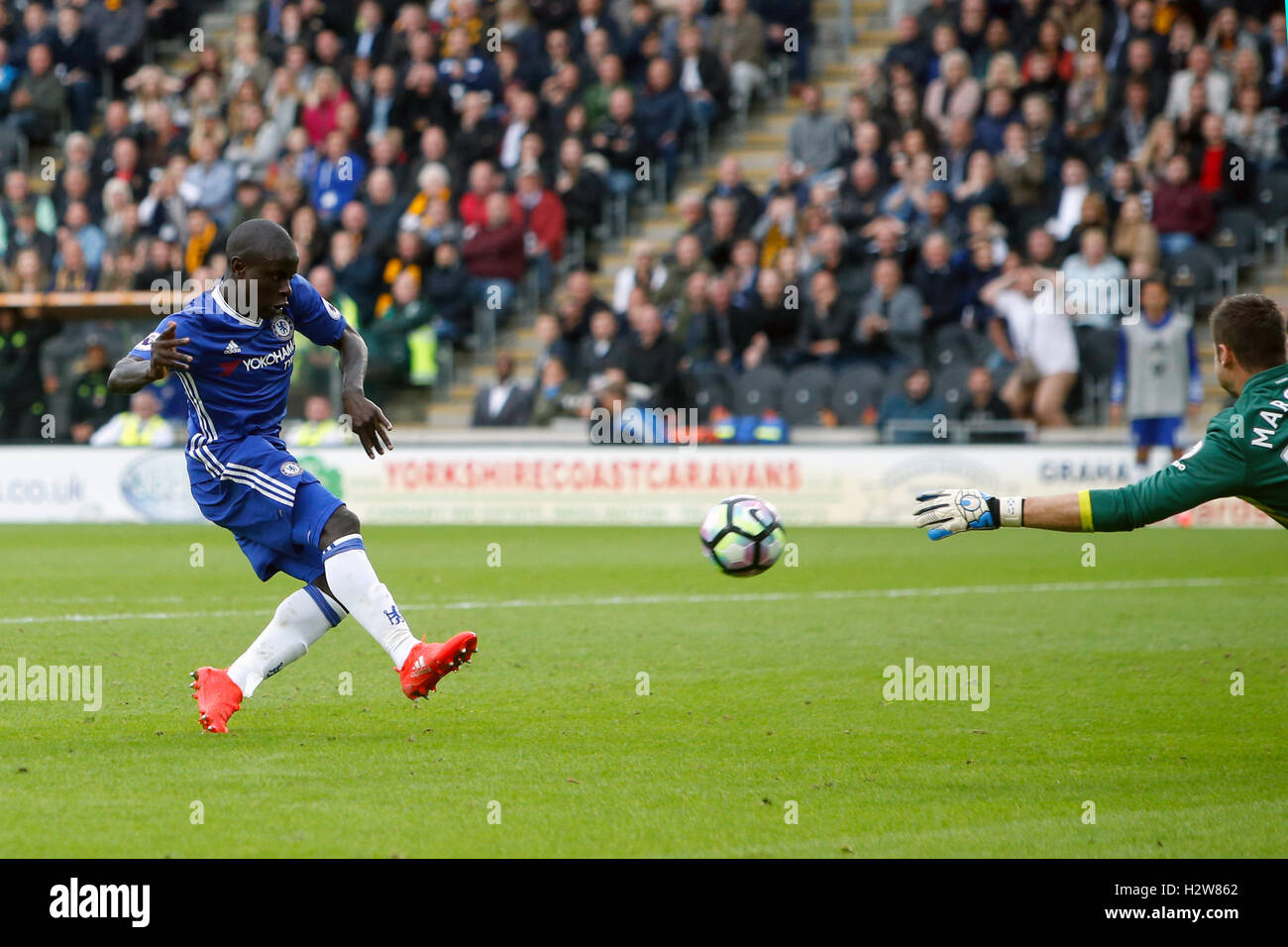 Chelsea's N'Golo Kante attempts a shot during the Premier League match ...