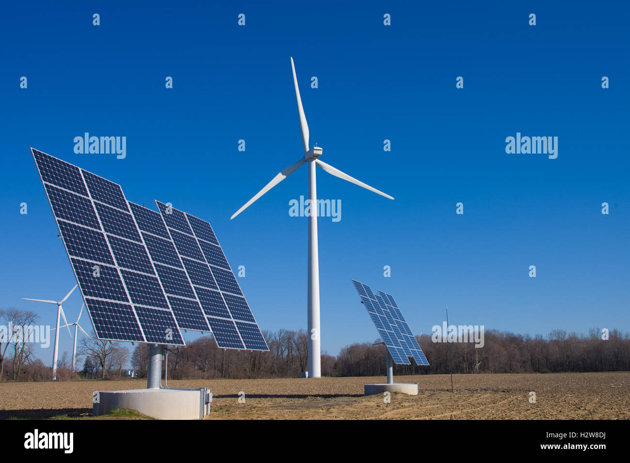 A combined wind and solar farm in Southwestern Ontario, Canada. The ...