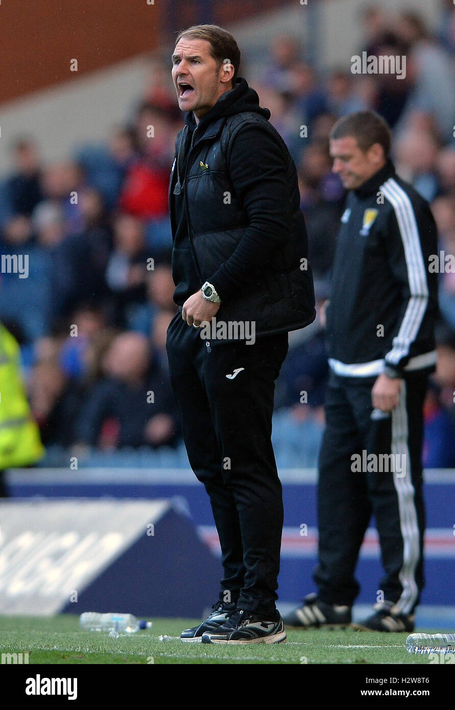 Patrick Thistle manager Alan Archibald gestures on the touch line ...