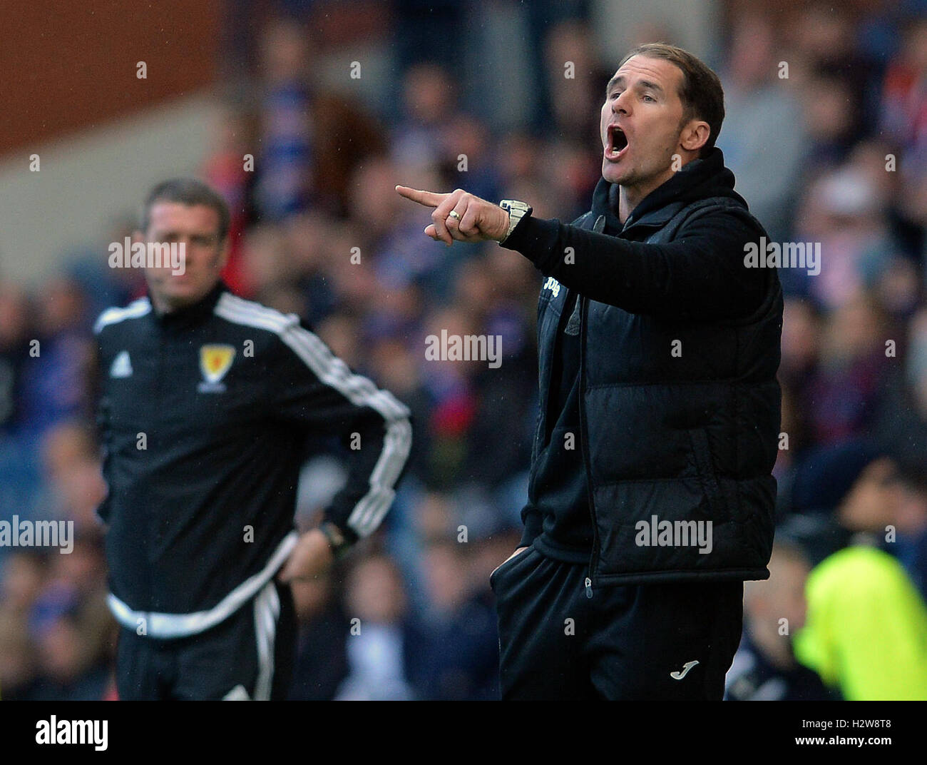 Patrick Thistle manager Alan Archibald gestures on the touch line ...