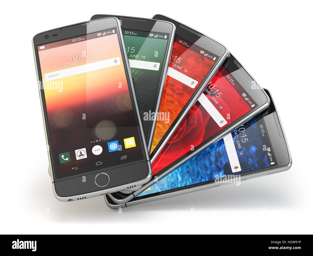 Smartphones with different screens isolated on white. Mobile ...