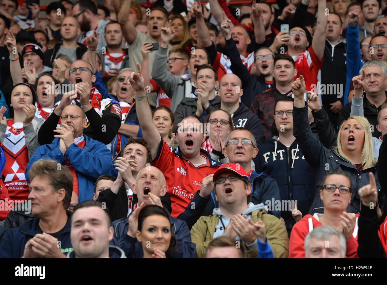 Salford Red Devils' fans in the stands during the First Utility Super ...