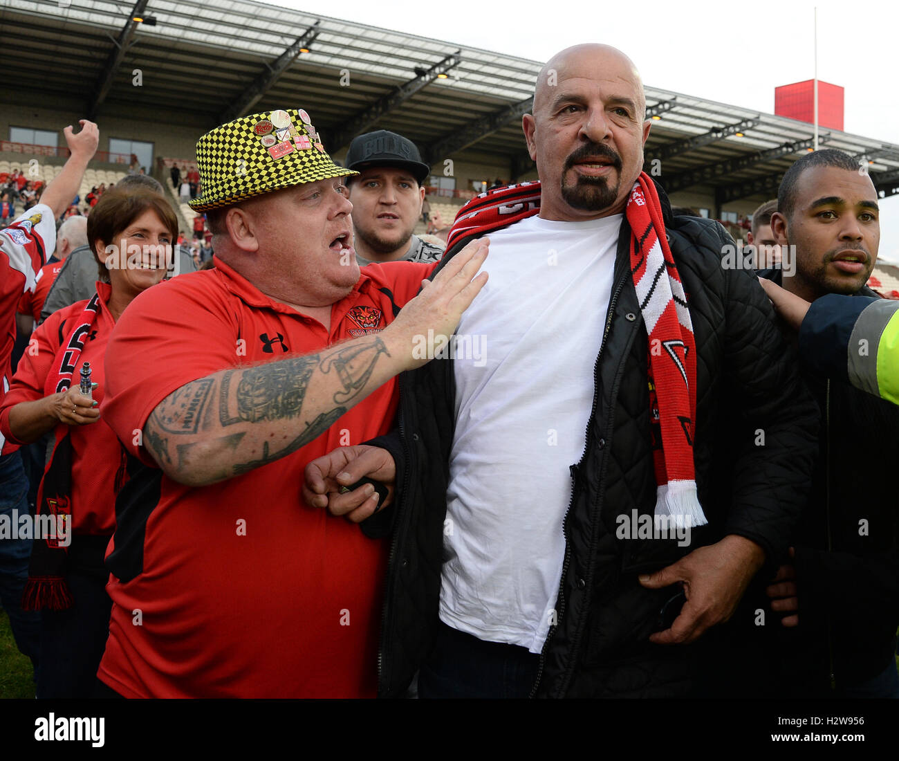 Salford Red Devils owner Marwan Koukash is congratulated by fans after ...
