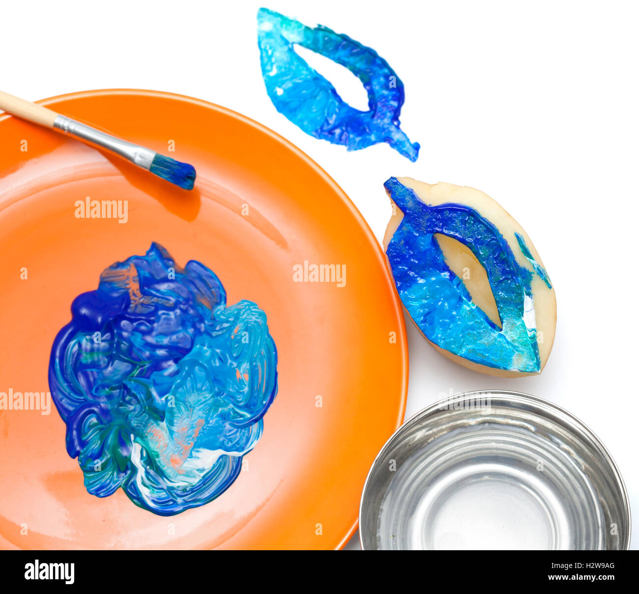 potato leaf stamp children art project Stock Photo - Alamy