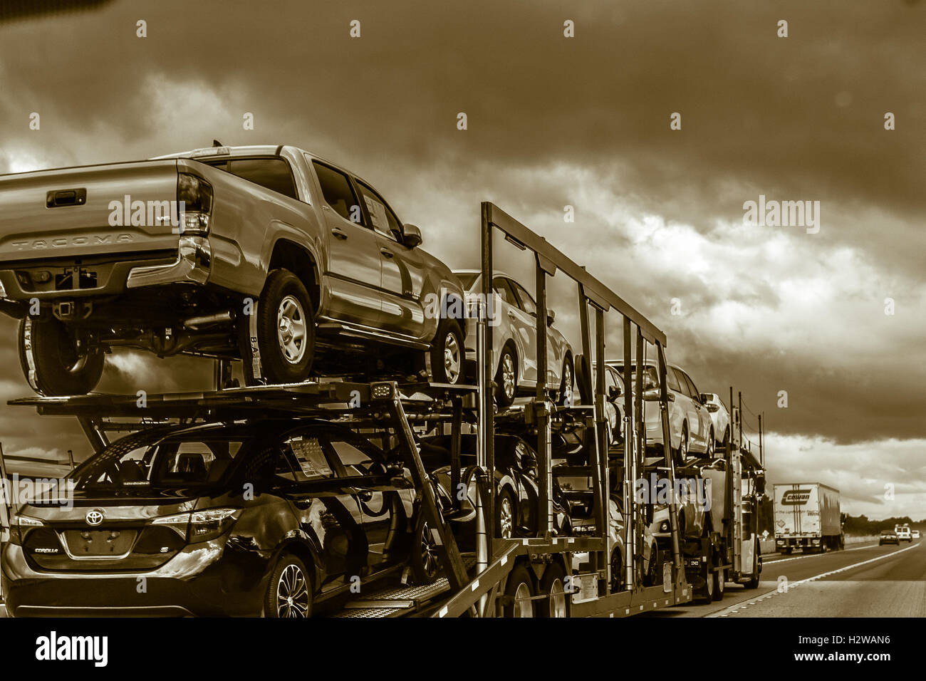 Car Transporter In Transit Stock Photo - Alamy