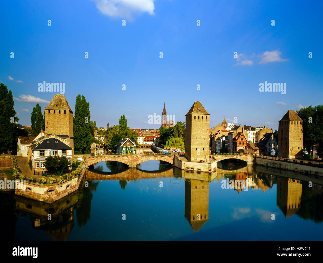 Old historical center of Strasbourg. Fortress towers and briges in ...