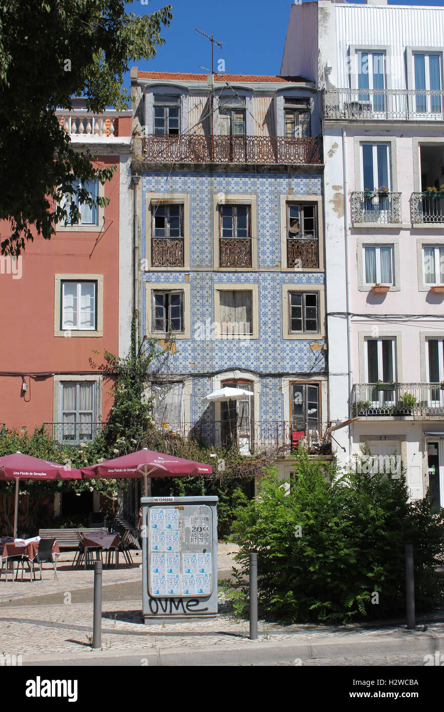 Tile clad building, Lisbon, Portugal Stock Photo - Alamy