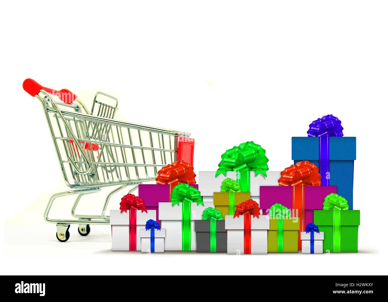 Shopping Cart and Gift Boxes Stock Photo - Alamy