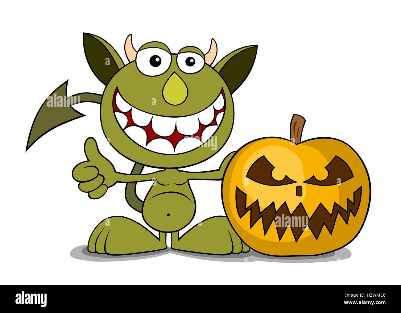 Illustration of funny devil with Halloween pumpkin cartoon style Stock ...